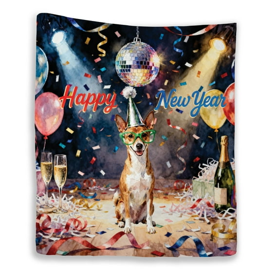Happy New Year Basenji Chills on Year-End Party Quilt Blanket African ...