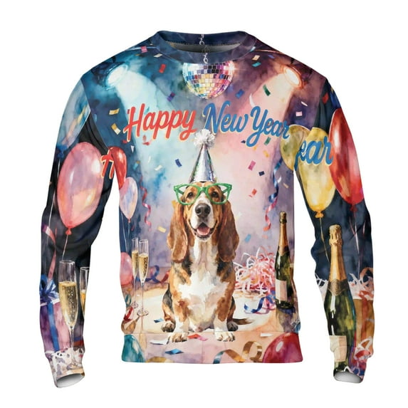 Happy New Year Basset Hound Chills on Year-End Party All Over Print 3D ...