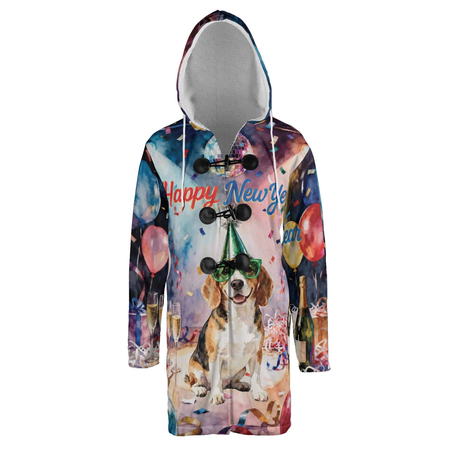 Happy New Year Beagle Chills on Year-End Party All Over Print 3D Hooded ...