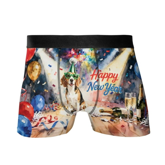 Happy New Year Beagle Chills on Year-End Party All Over Print Boxer ...