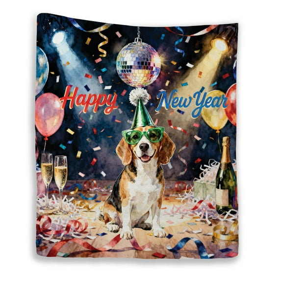 Happy New Year Beagle Chills on Year-End Party Quilt Blanket Beagles ...