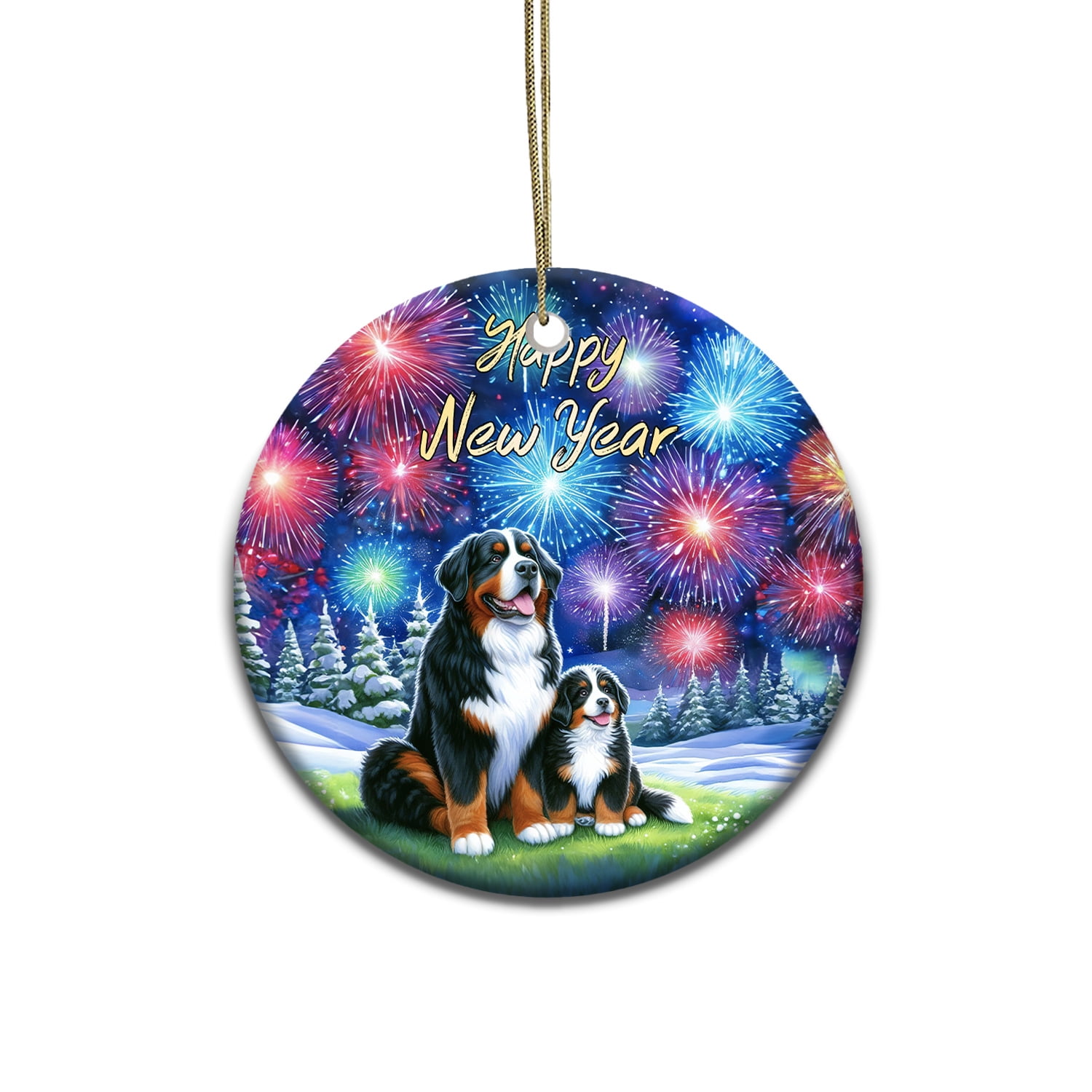 Happy New Year Bernese Mountain Dog Family Cheer Winter Midnight ...