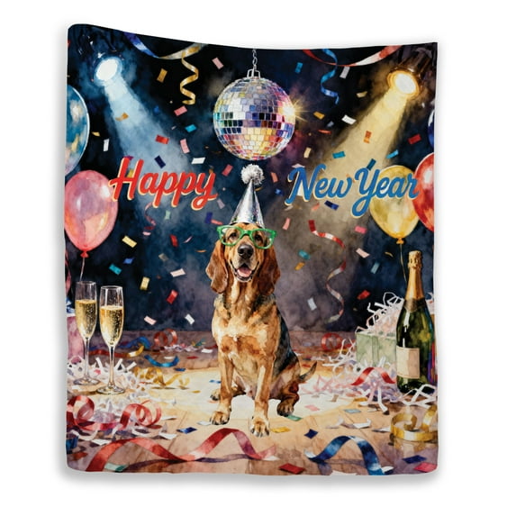 Happy New Year Bloodhound Chills on Year-End Party Quilt Blanket Dog ...