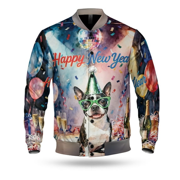 Happy New Year Boston Terrier Chills on Year-End Party All Over Print ...