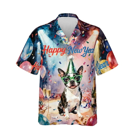 Happy New Year Boston Terrier Chills on Year-End Party Hawaiian Shirt ...