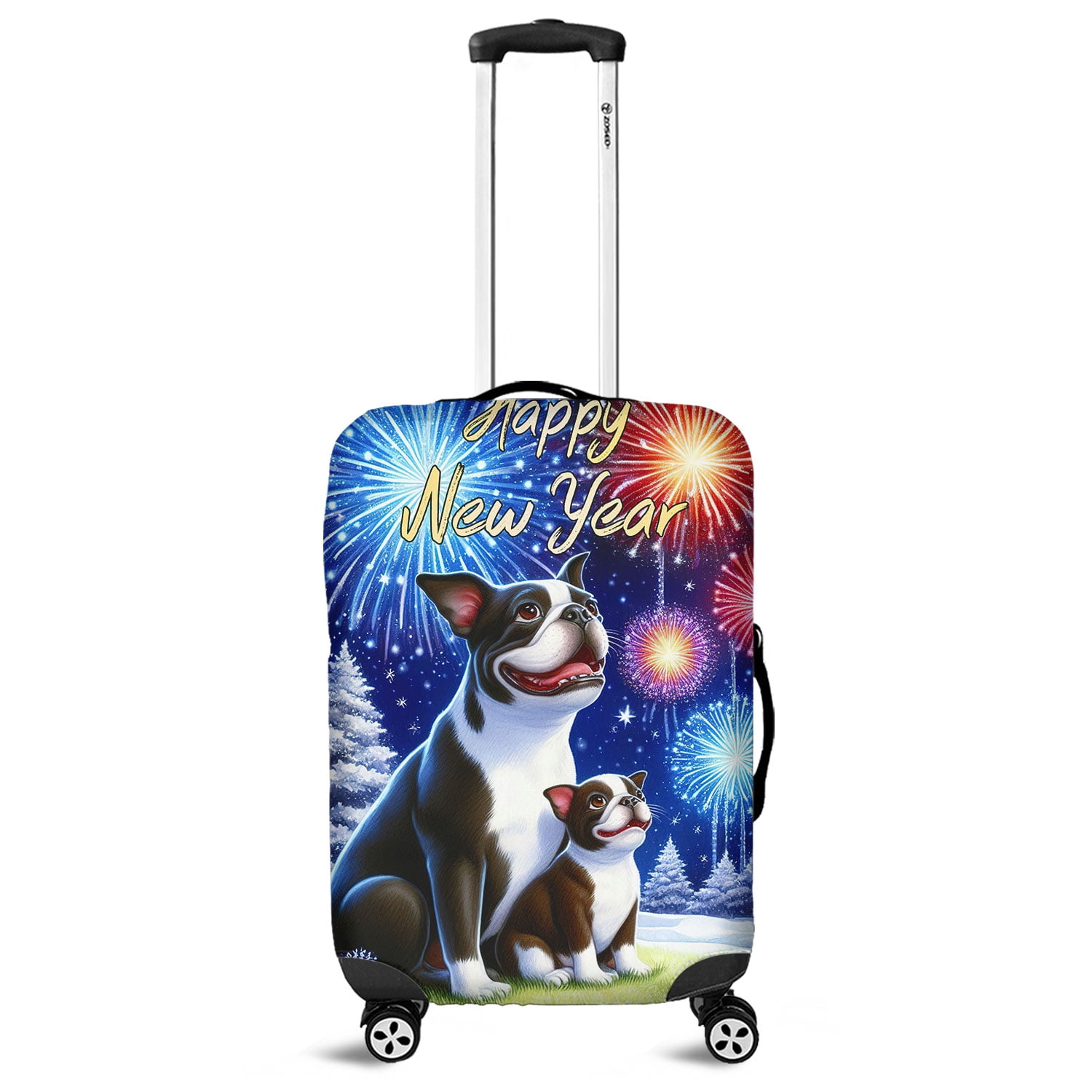 Happy New Year Boston Terrier Family Cheer Winter Midnight Firework ...