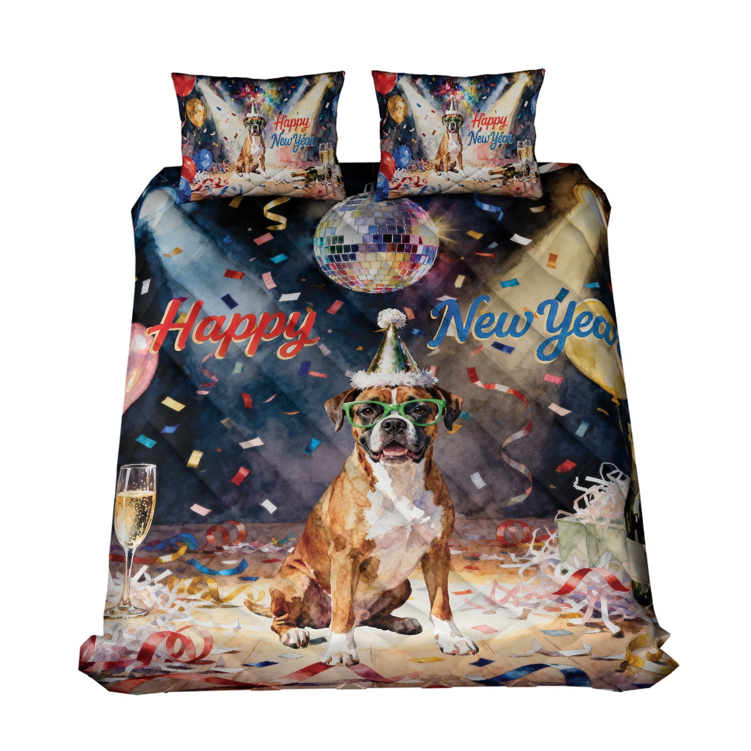 Happy New Year Boxer Chills on Year-End Party Quilt Bedding Set Boxers ...