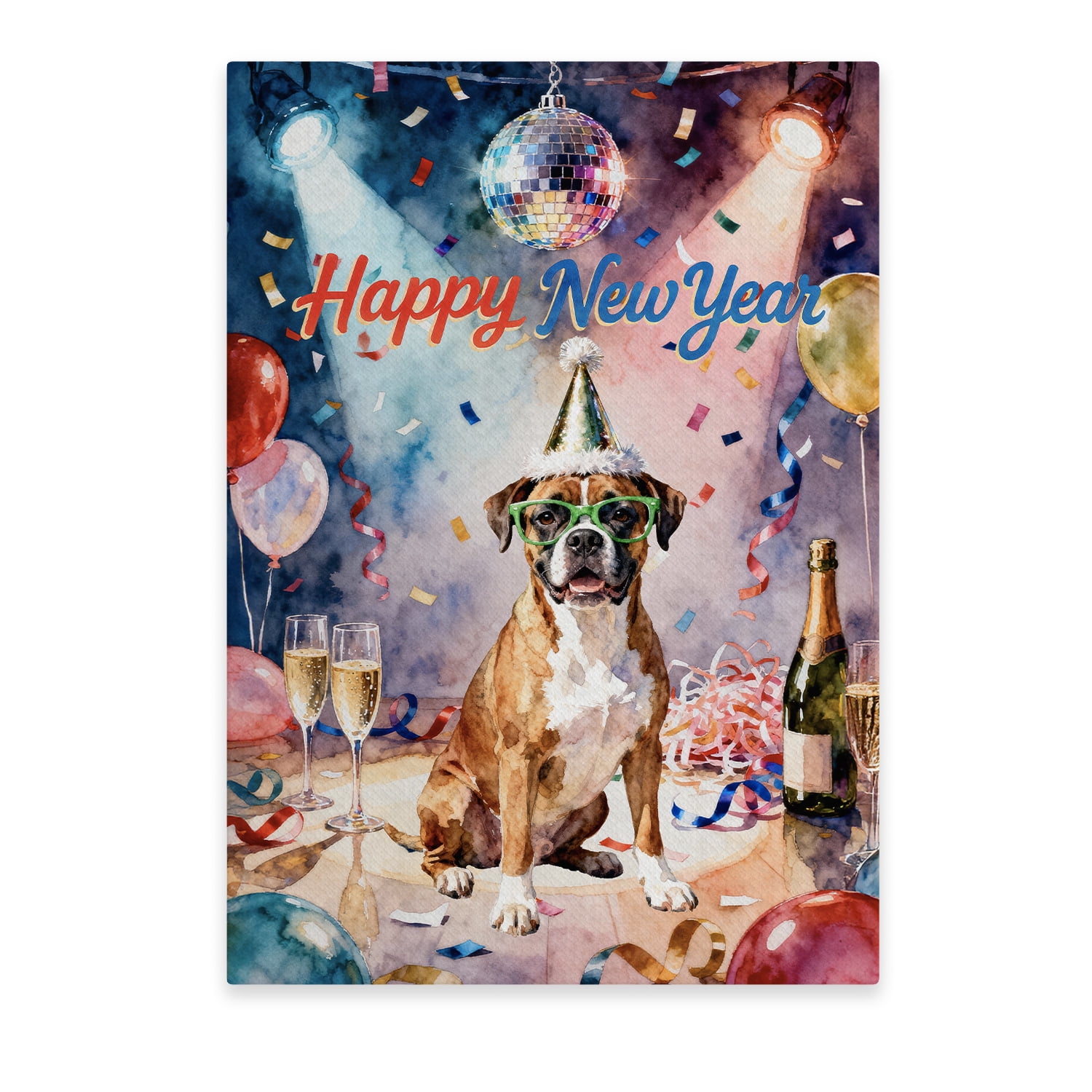 Happy New Year Boxer Chills on Year-End Party Vertical Matte Canvas ...