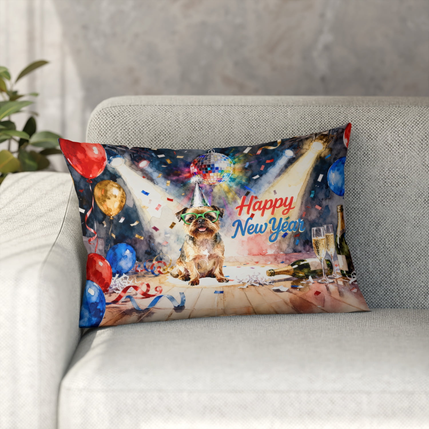 Happy New Year Brussels Griffon Chills on Year-End Party Pillowcase ...