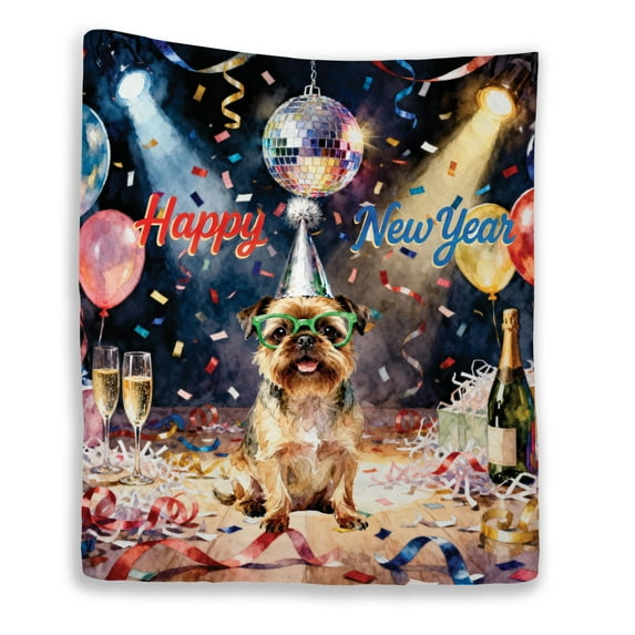 Happy New Year Brussels Griffon Chills on Year-End Party Quilt Blanket ...