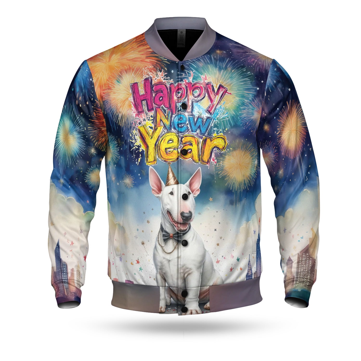 Happy New Year with Bull Terrier Fireworks Holiday Xmas Winter 2025 All ...