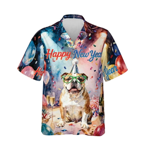 Happy New Year Bulldog Chills on Year-End Party Hawaiian Shirt ...
