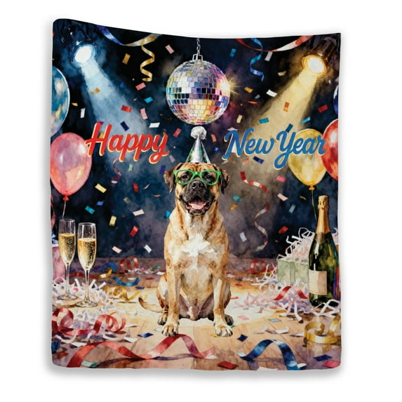 Happy New Year Bullmastiff Chills on Year-End Party Quilt Blanket Dog ...