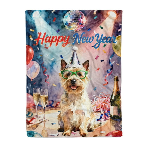 Happy New Year Cairn Terrier Chills on Year-End Party Cozy Fleece ...