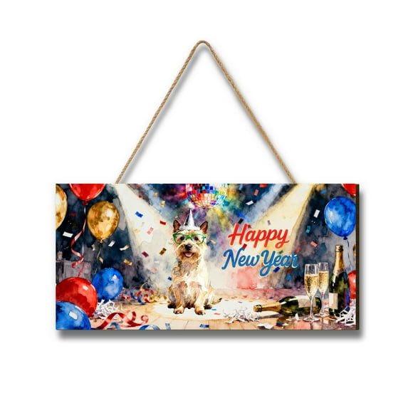 Happy New Year Cairn Terrier Chills on Year-End Party Landscape Wood ...