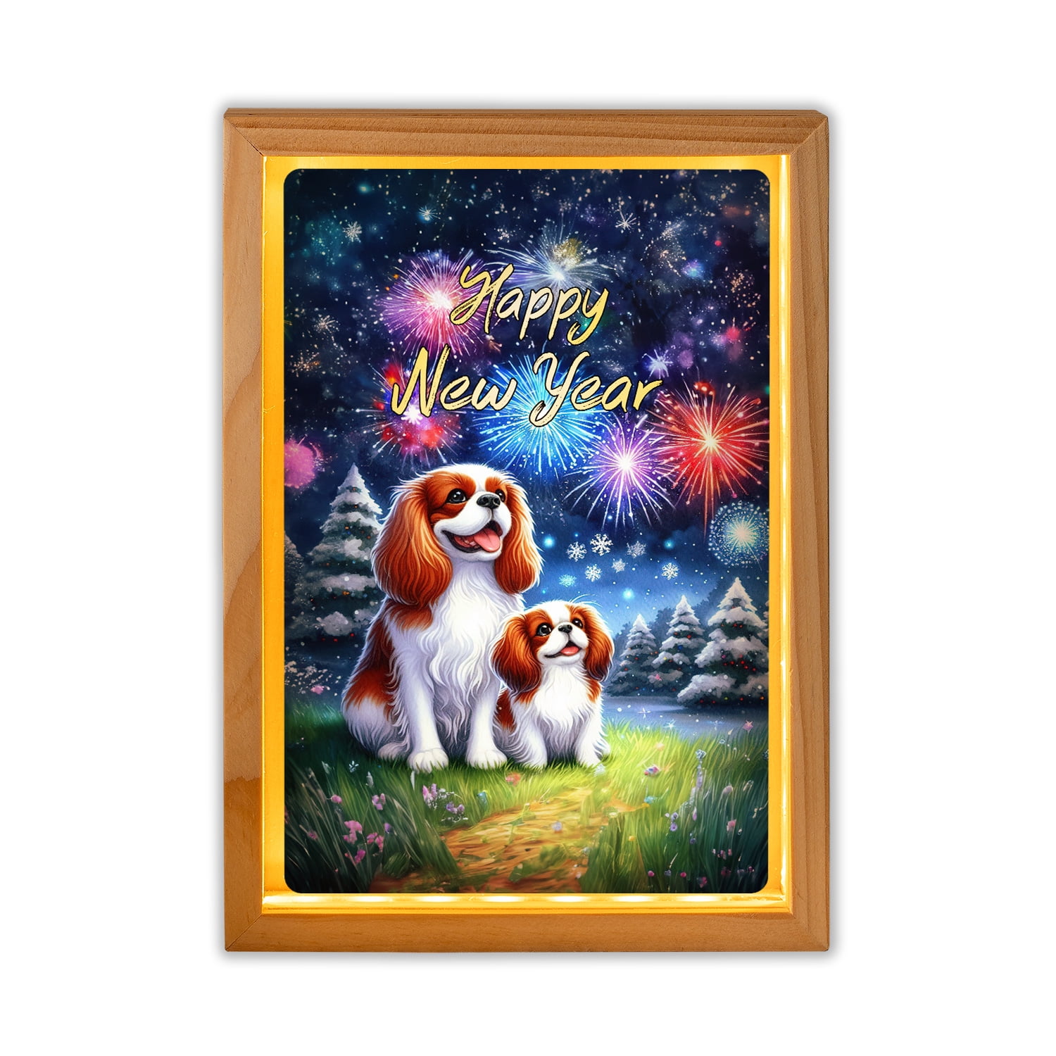 Happy New Year Cavalier King Charles Spaniel Family Cheer Winter ...