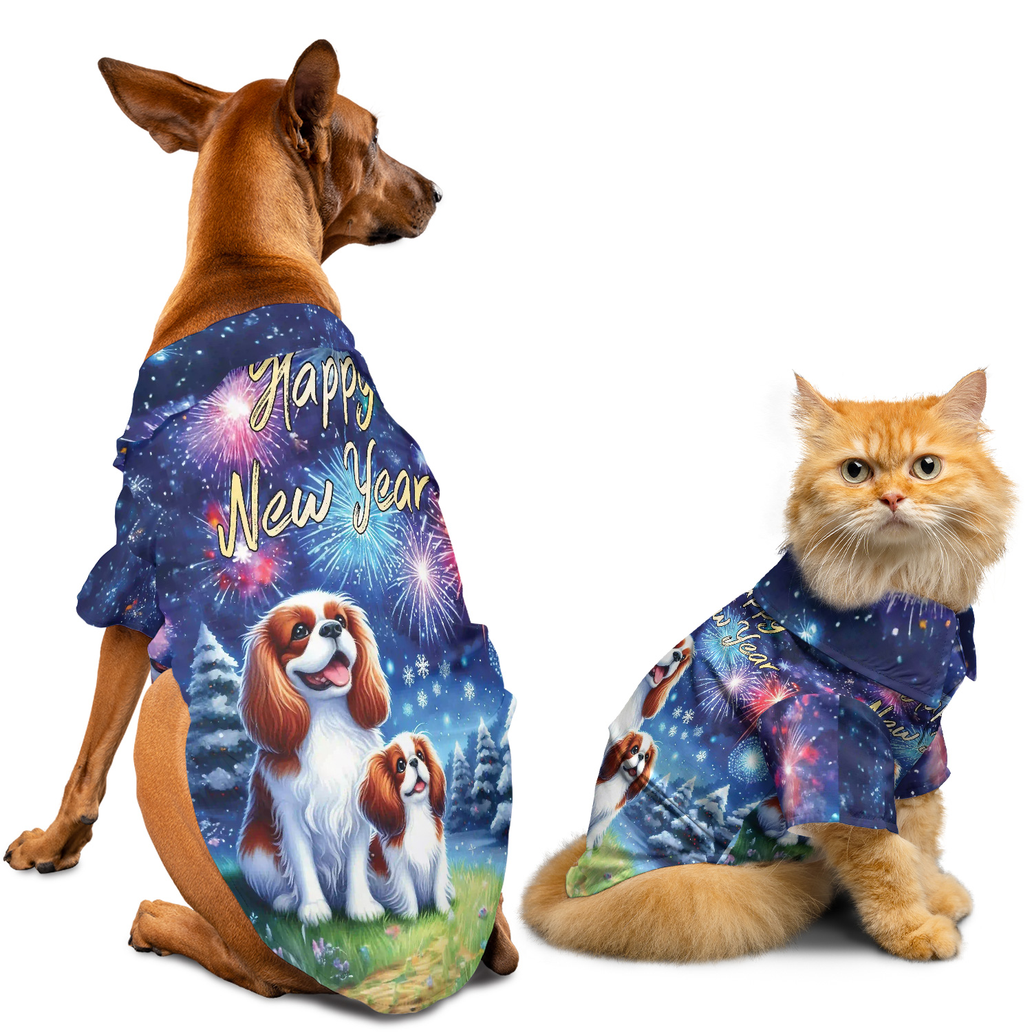 Happy New Year Cavalier King Charles Spaniel Family Cheer Winter ...