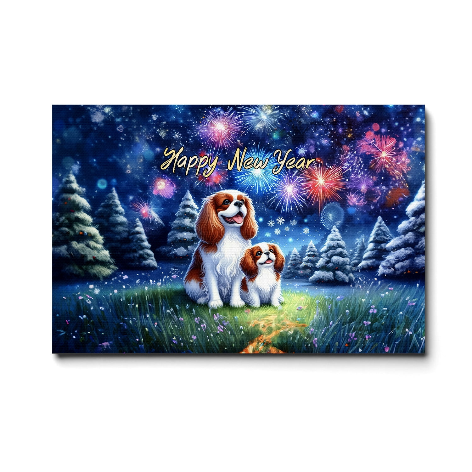 Happy New Year Cavalier King Charles Spaniel Family Cheer Winter ...