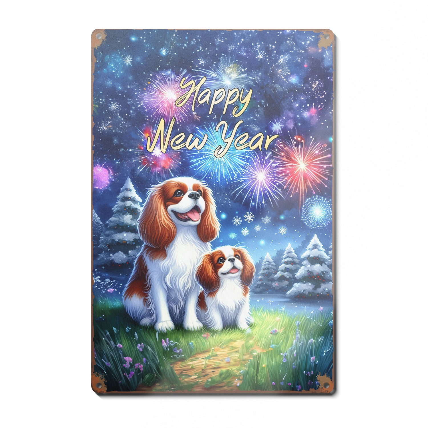 Happy New Year Cavalier King Charles Spaniel Family Cheer Winter ...