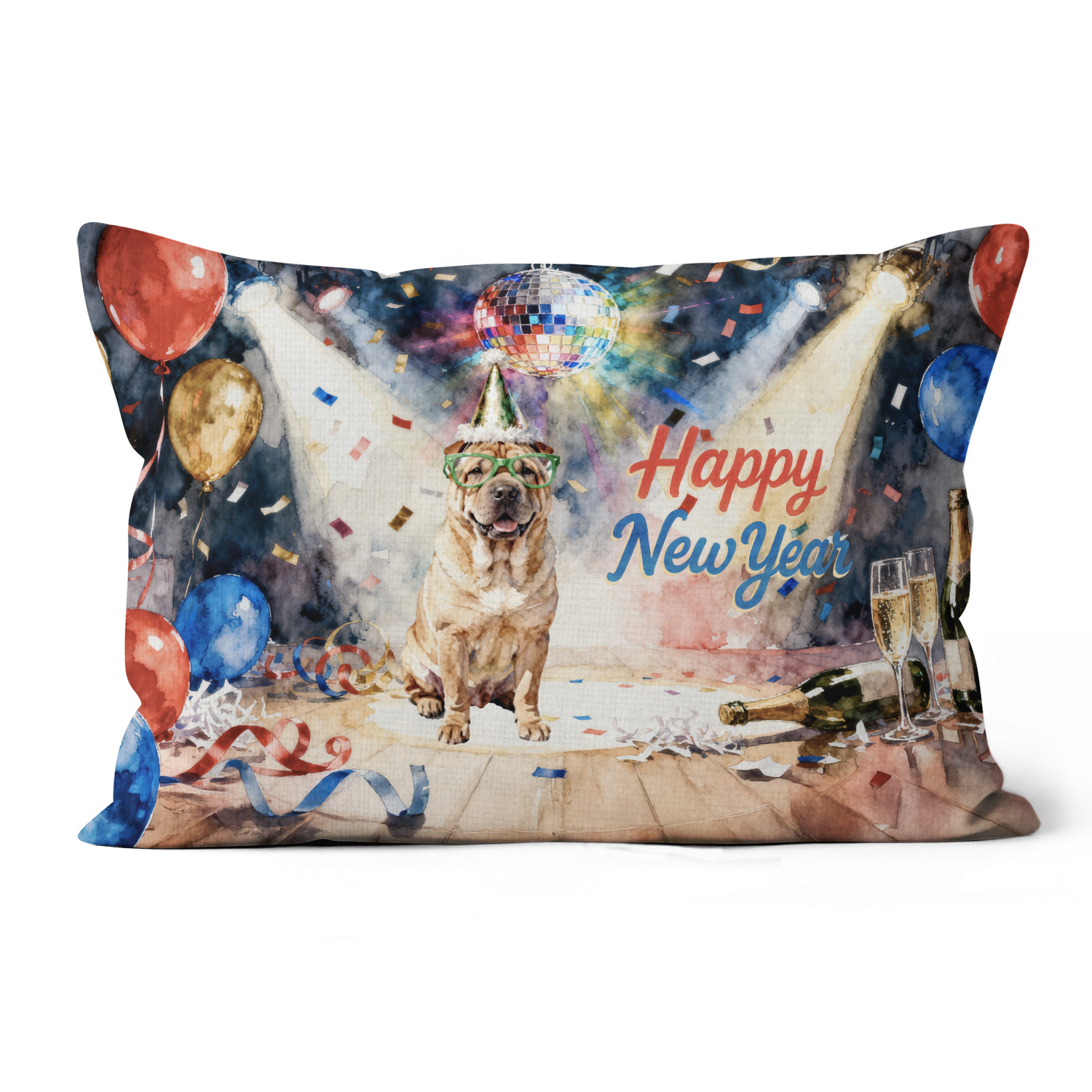 Happy New Year Chinese Shar-Pei Chills on Year-End Party Pillow Cushion ...