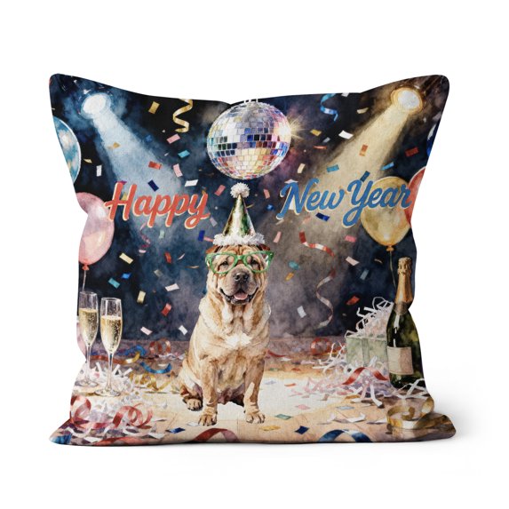 Happy New Year Chinese Shar-Pei Chills on Year-End Party Pillow Cushion ...