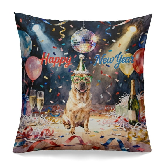 Happy New Year Chinese Shar-Pei Chills on Year-End Party Pillowcase ...