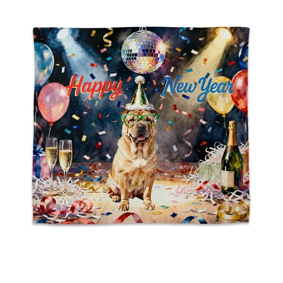 Happy New Year Chinese Shar-Pei Chills on Year-End Party Tapestry Dog ...