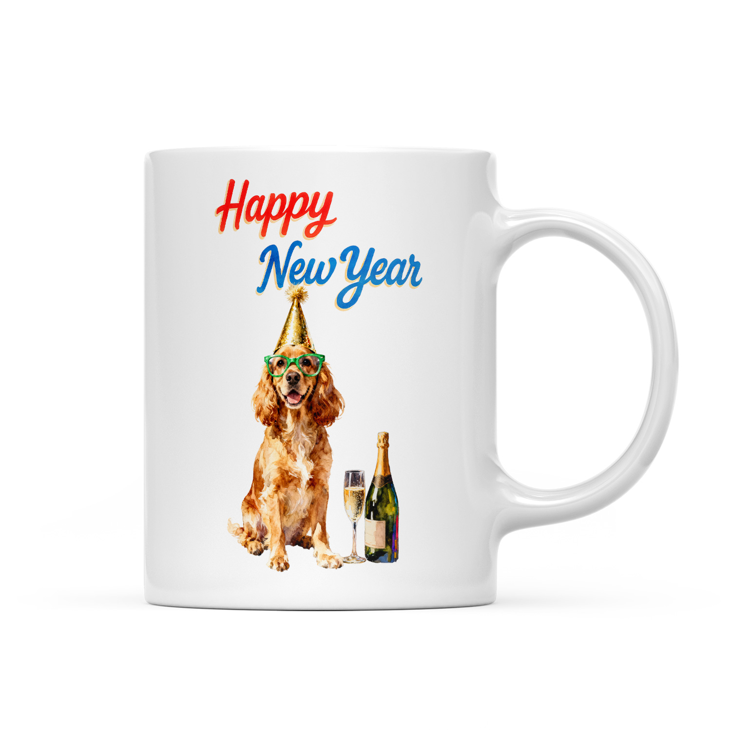 Happy New Year Cocker Spaniel Chills on Year-End Party Mug Cockers Dog ...