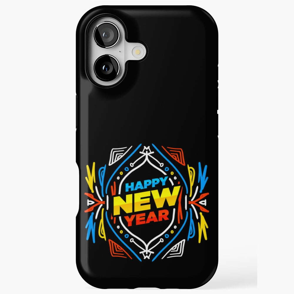 Happy New Year Colorful Type Art Phone Case with iPhone 17 to 11 Pro ...