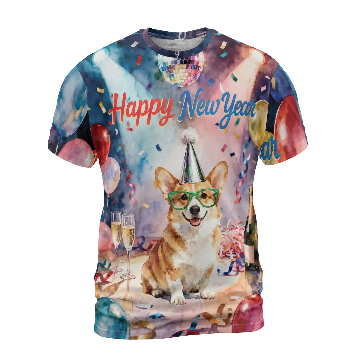 Happy New Year Corgi Chills on Year-End Party All Over Print 3D Shirt ...