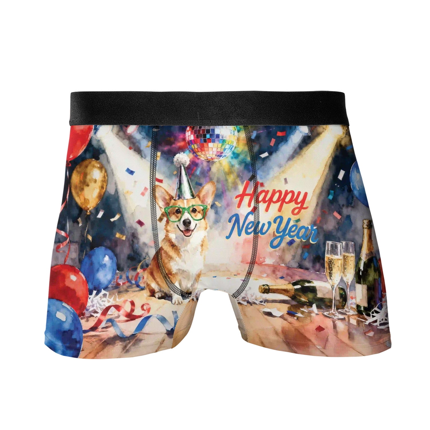 Happy New Year Corgi Chills on Year-End Party All Over Print Boxer ...
