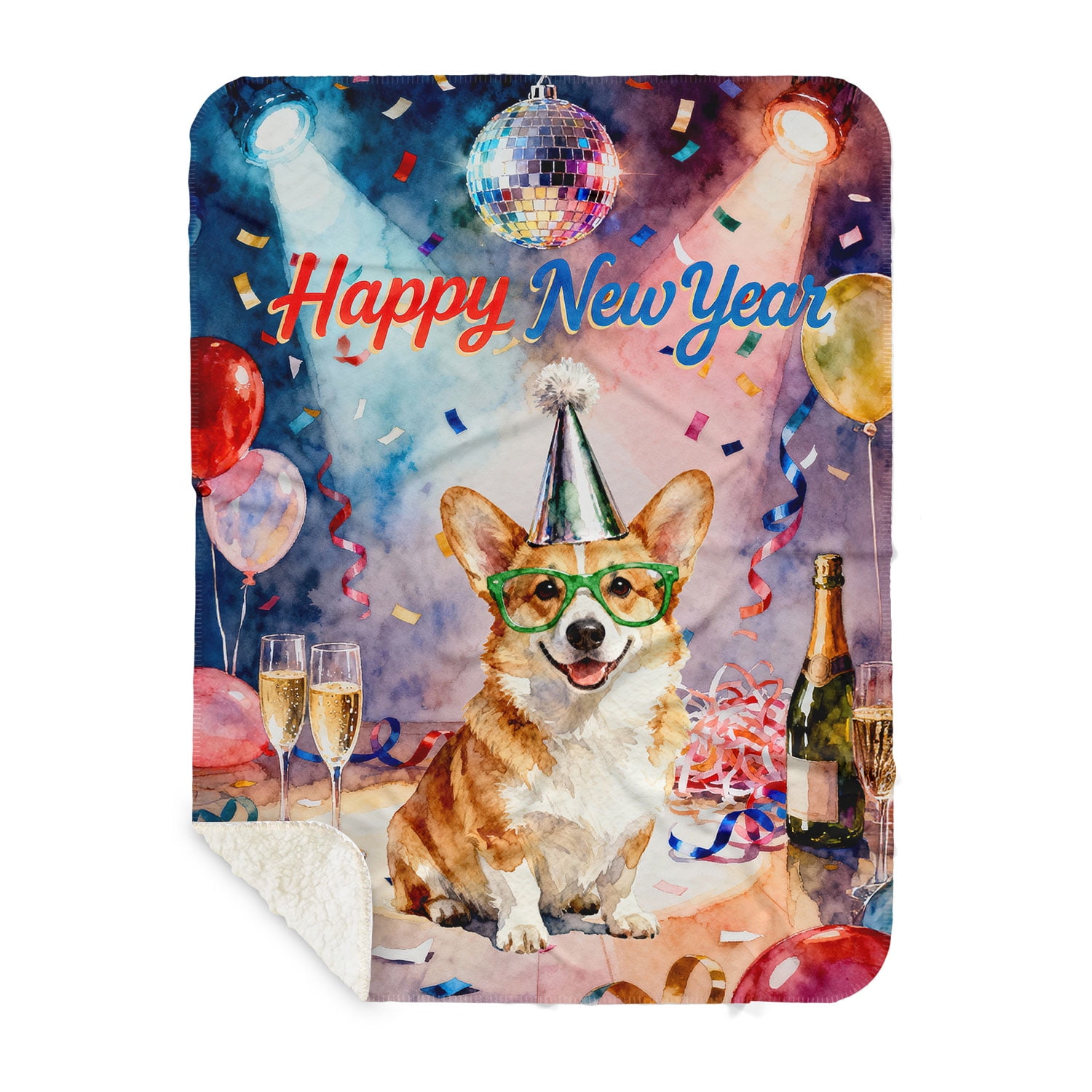 Happy New Year Corgi Chills on Year-End Party Cozy Sherpa Blanket Welsh ...