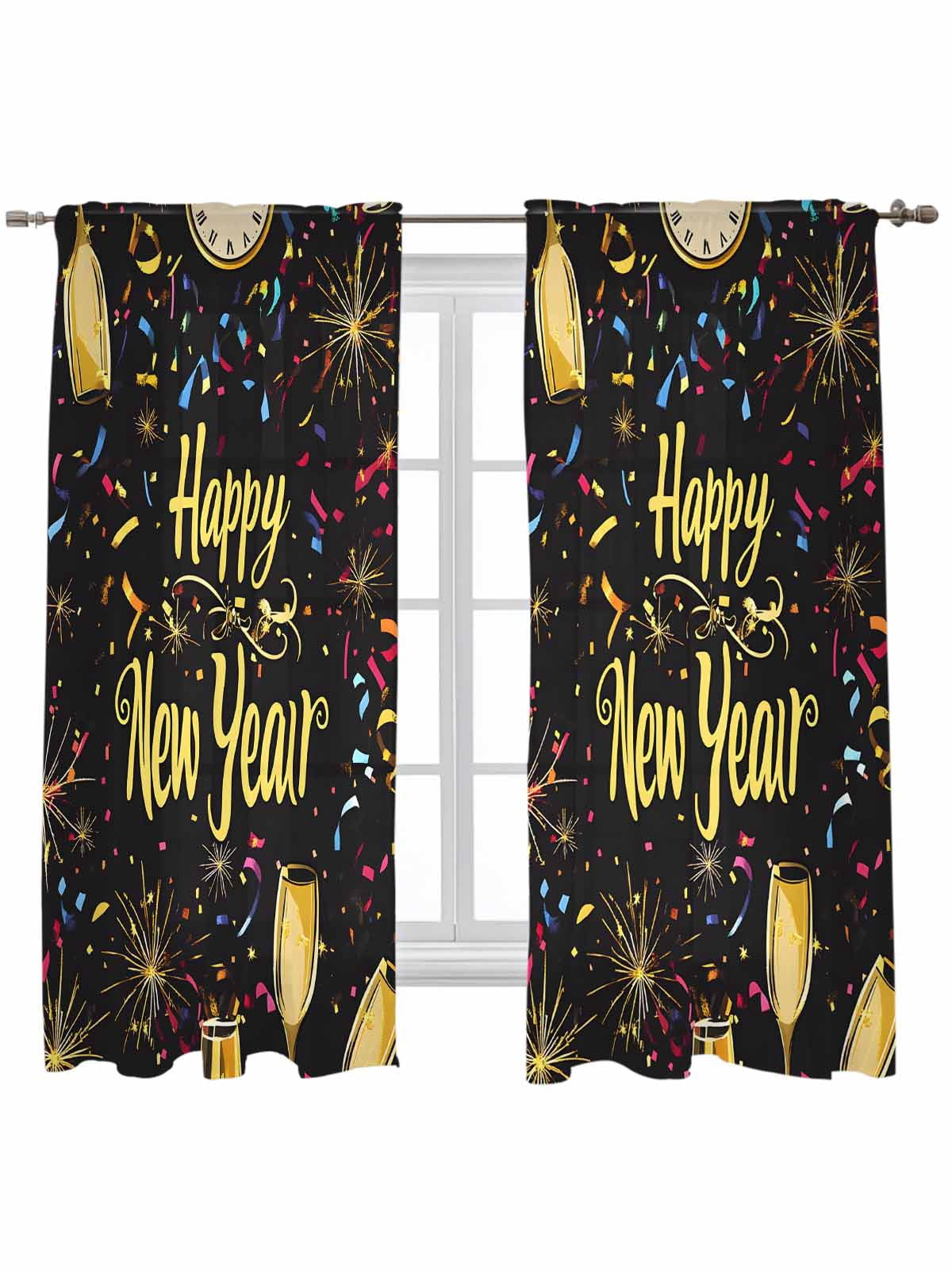 Happy New Year Curtains 72 Inch Length, Sheer Curtains for Bedroom ...