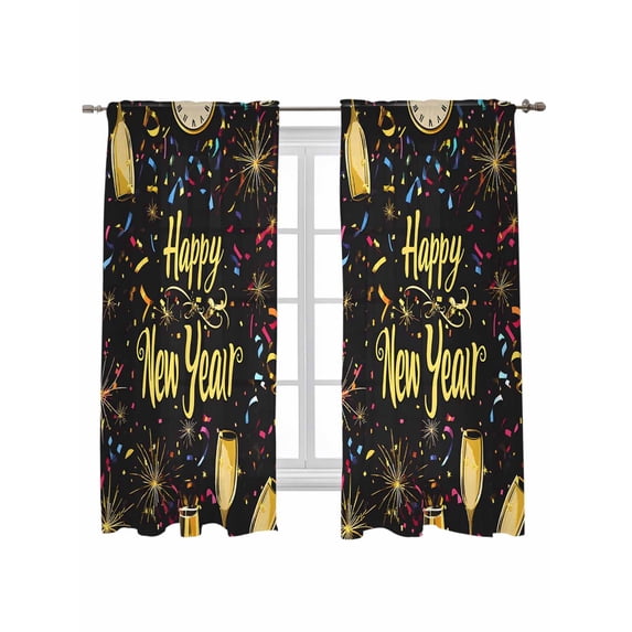 Happy New Year Curtains 72 Inch Length, Sheer Curtains for Bedroom ...