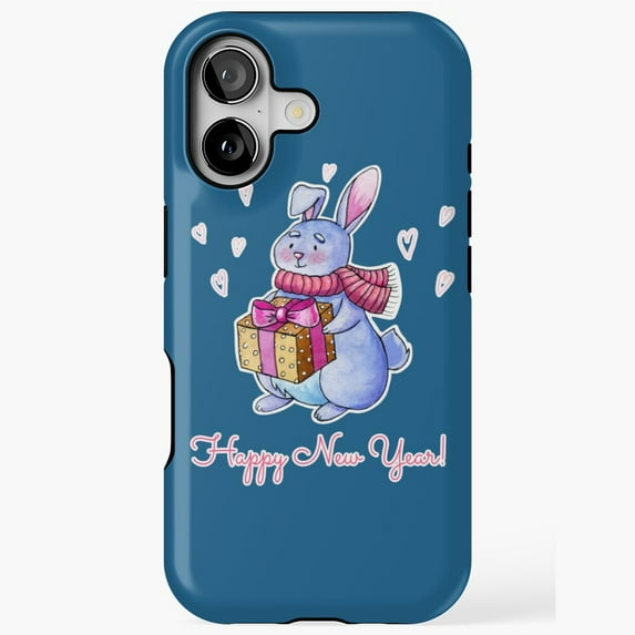 Happy New Year Cute Rabbit with Gift Phone Case 17 16 15 14 13 12 11 ...