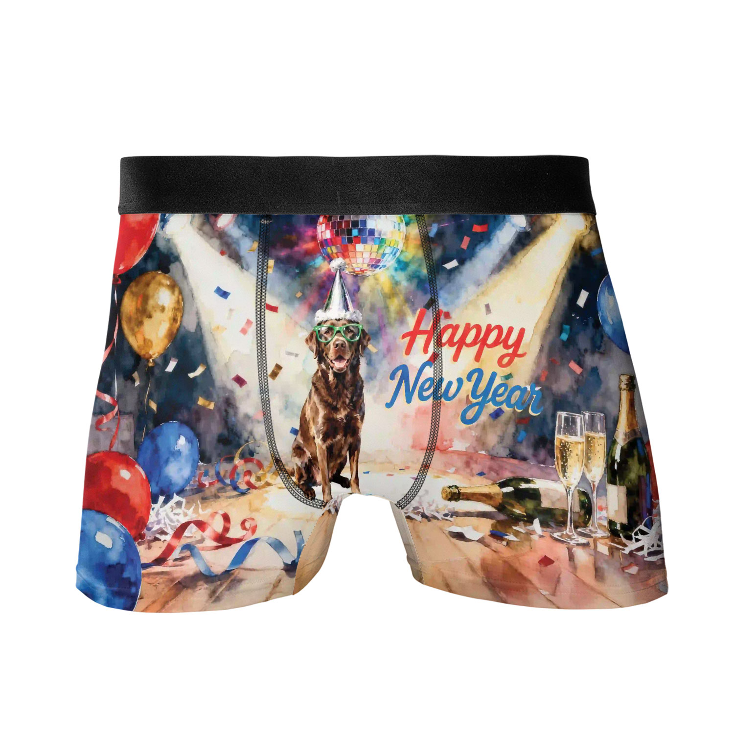 Happy New Year Dachshund Chills on Year-End Party All Over Print Boxer ...