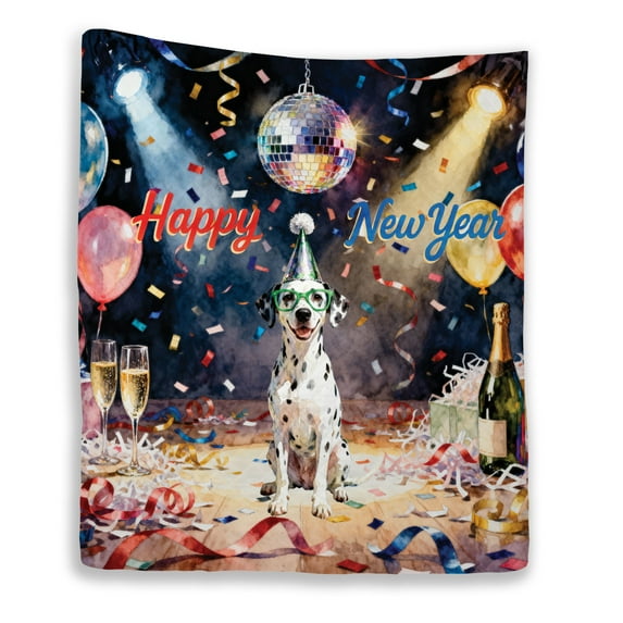 Happy New Year Dalmatian Chills on Year-End Party Quilt Blanket Dog ...