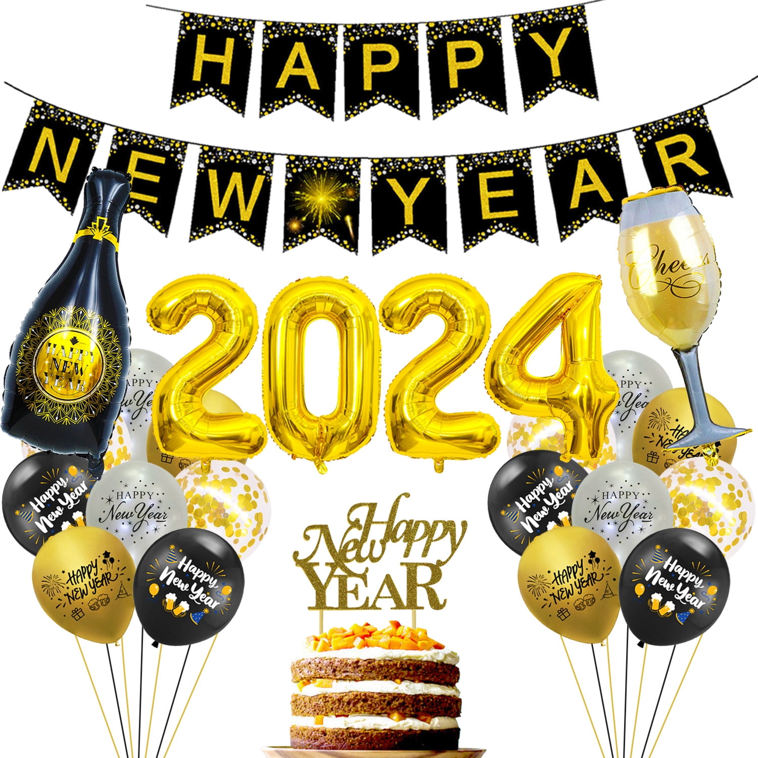 Happy New Year Decorations Kit 2024, Includes 2024 Foil Balloons ...
