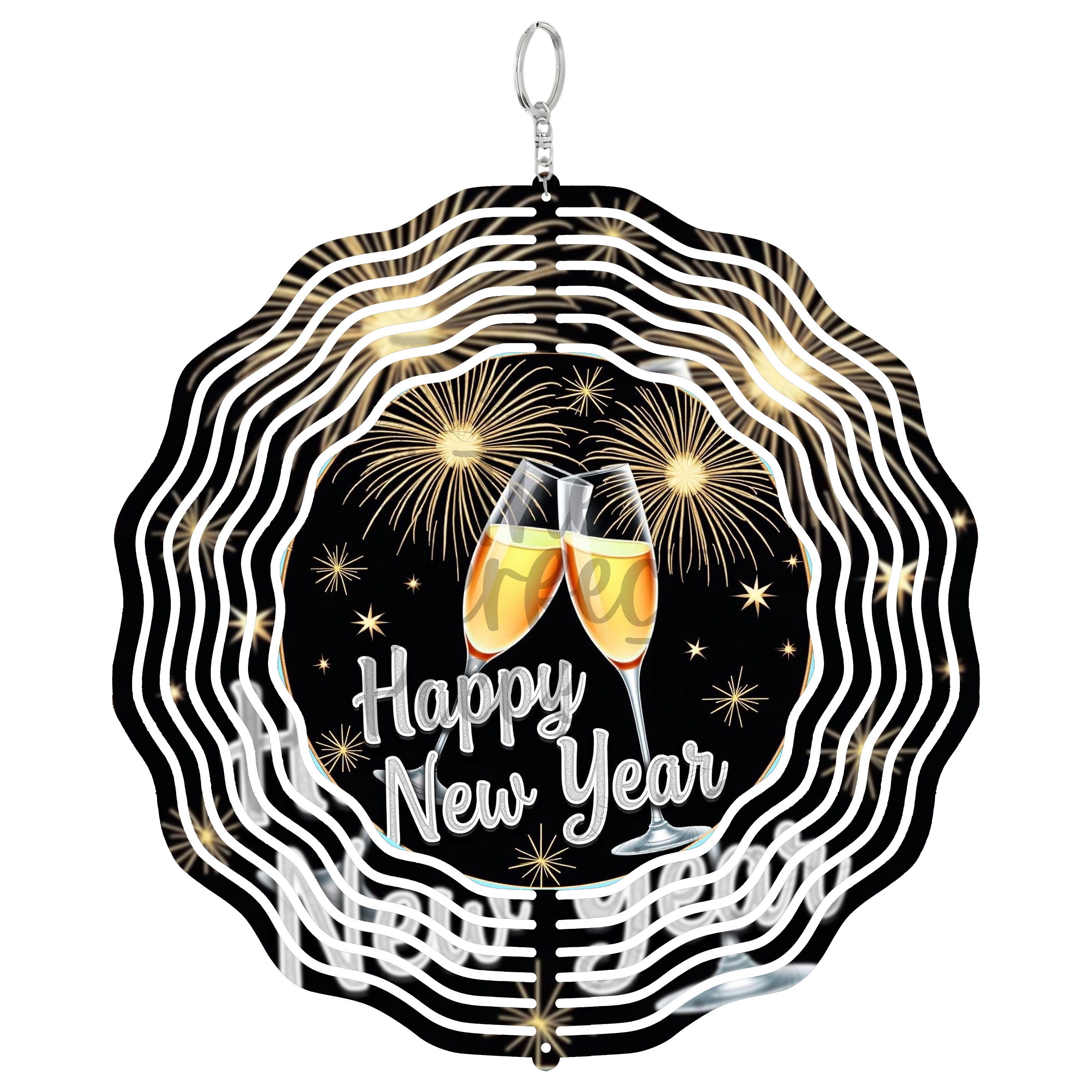 Happy New Year Design A 3D Wind Spinner Stainless Steel Holiday Decor ...