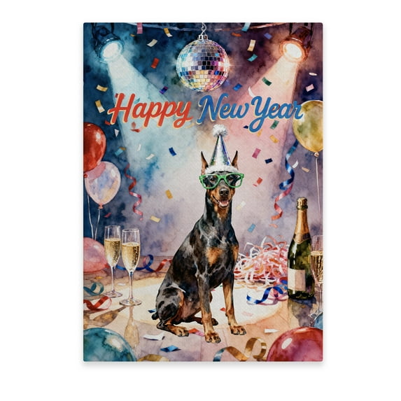 Happy New Year Doberman Pinscher Chills on Year-End Party Vertical ...