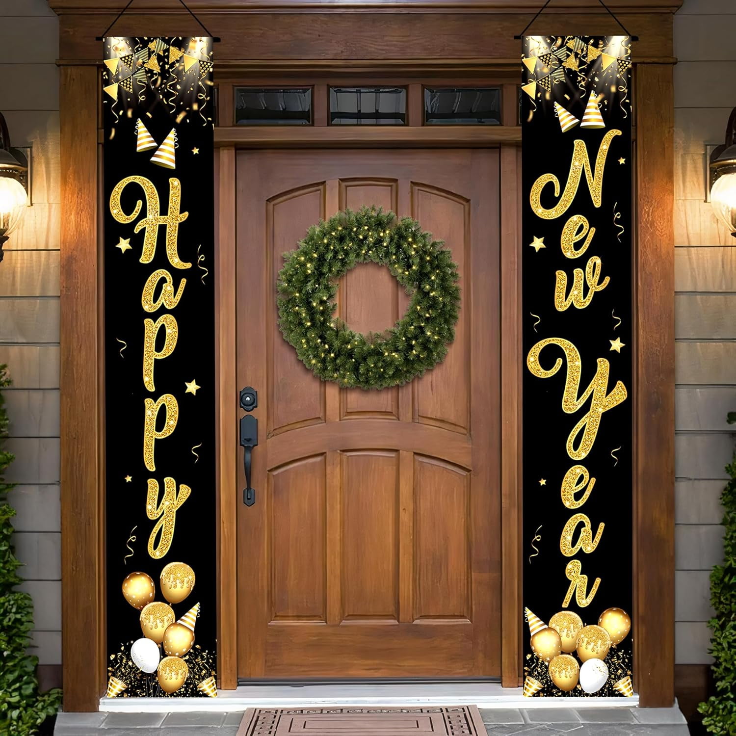 Happy New Year Door Banner - 72x12 Inch | Script New Years Door Banner ...