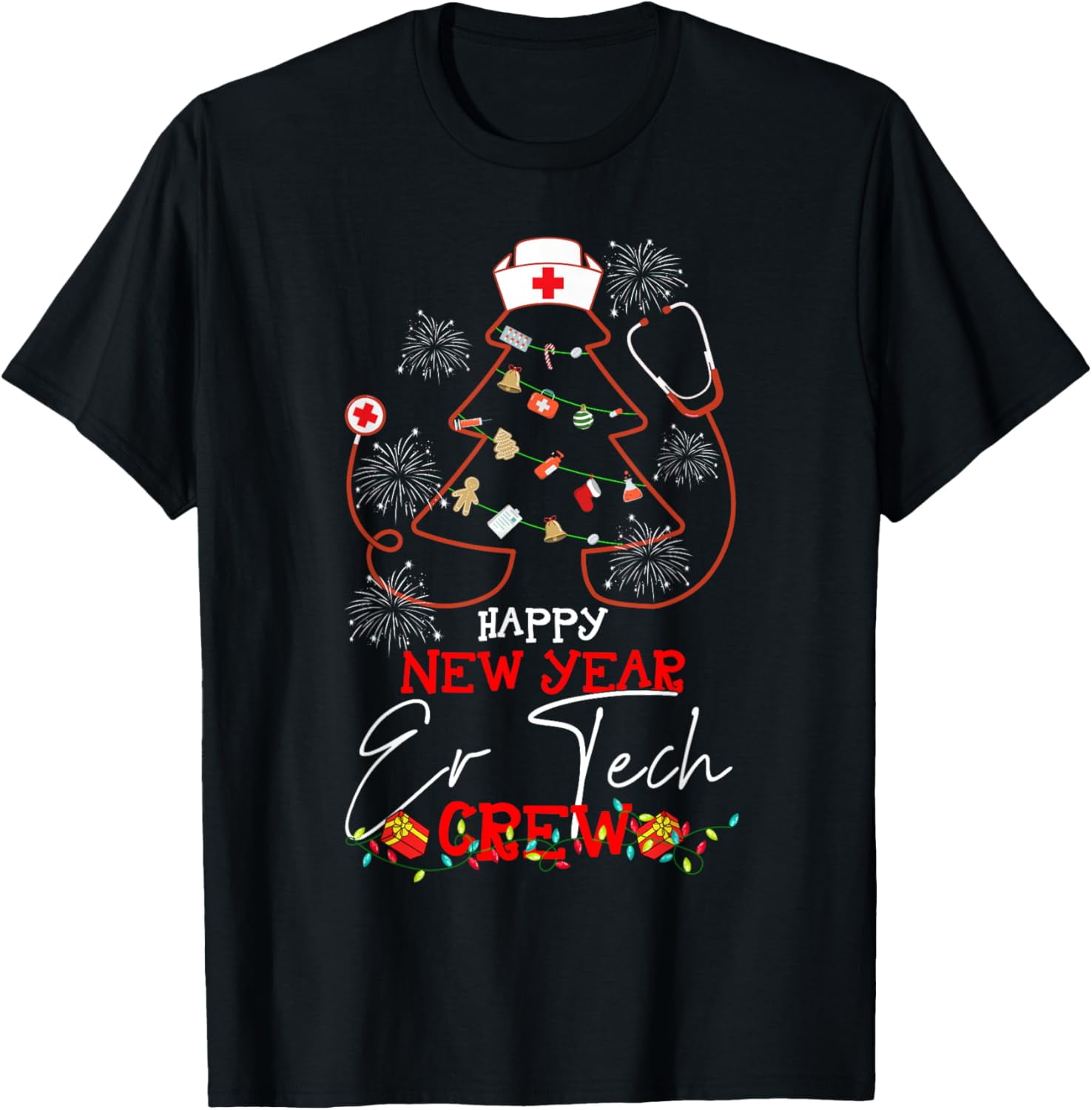 Happy New Year ER Tech Crew Reindeer Nurse Christmas T-Shirt - Walmart.com
