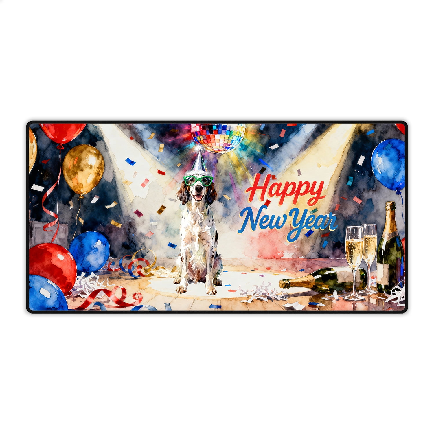 Happy New Year English Setter Chills on Year-End Party Desk Mat Full ...