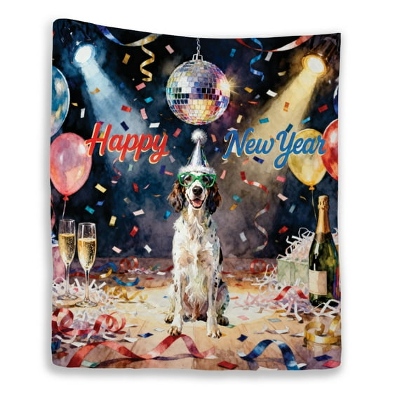Happy New Year English Setter Chills on Year-End Party Quilt Blanket ...
