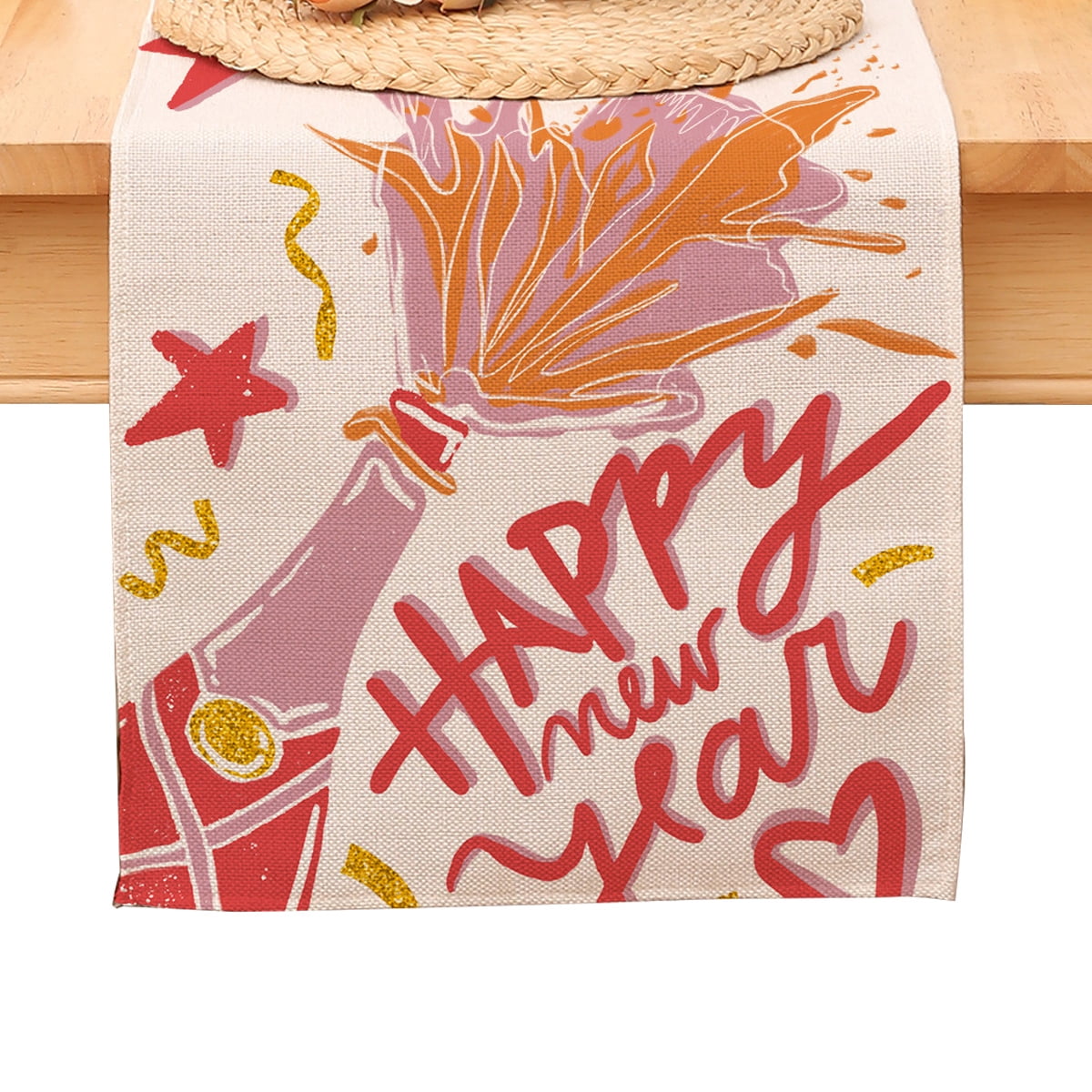 Happy New Year Eve Cheers Table Runner, Black Gold Tabletop Scarf Home ...