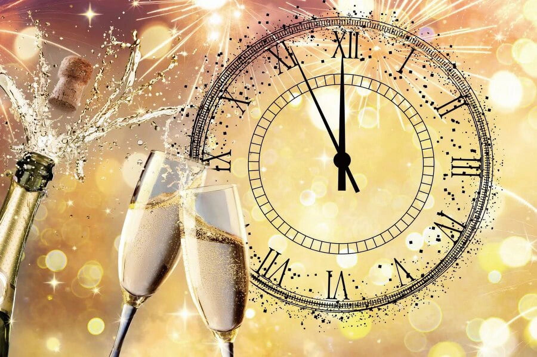 Happy New Year Eve Photography Backdrop Clock Count Down Gold Glitter ...