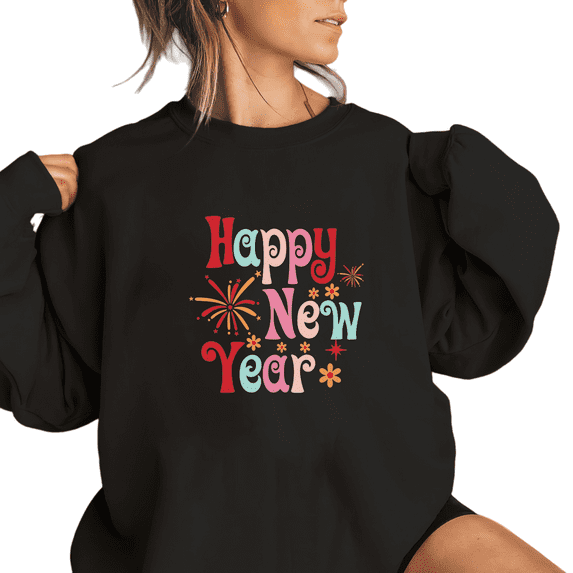 Happy New Year Fireworks Theme Graphic Tee T Shirt Top Colorful Party ...
