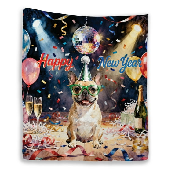 Happy New Year French Bulldog Chills on Year-End Party Quilt Blanket ...