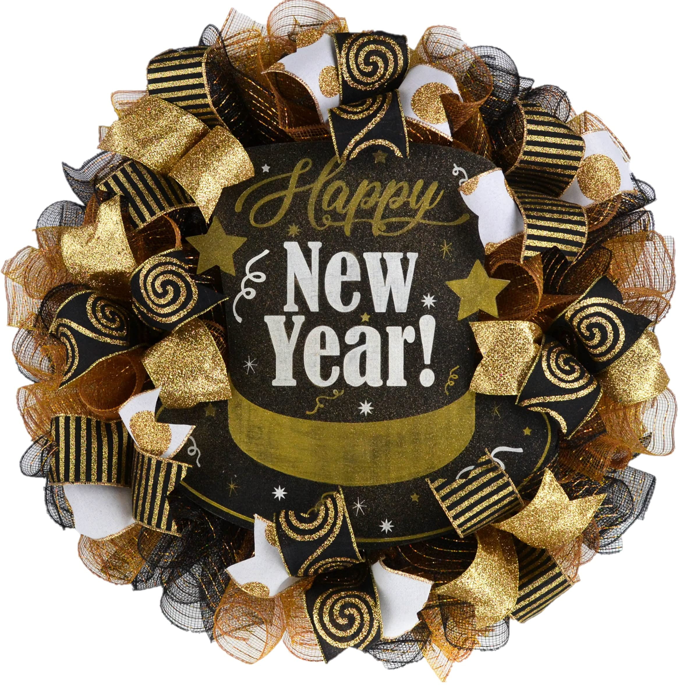 Happy New Year Front Door Wreath | New Years Eve Decor | Black Gold ...