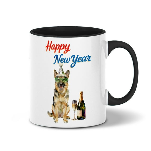 Happy New Year German Shepherd Chills on Year-End Party 11oz Accent Two ...